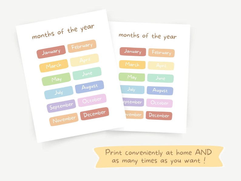 Months of the Year Educational Print, Playroom Learning Decor ...