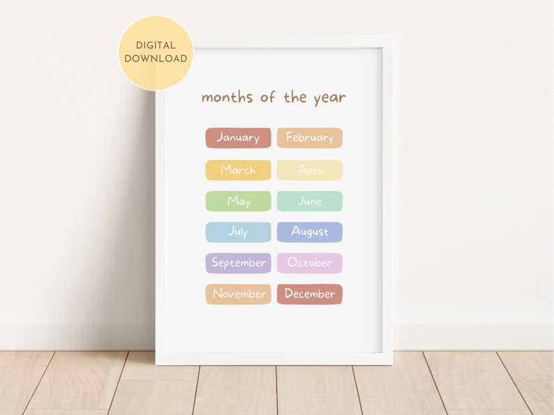Months of the Year Educational Print, Playroom Learning Decor ...