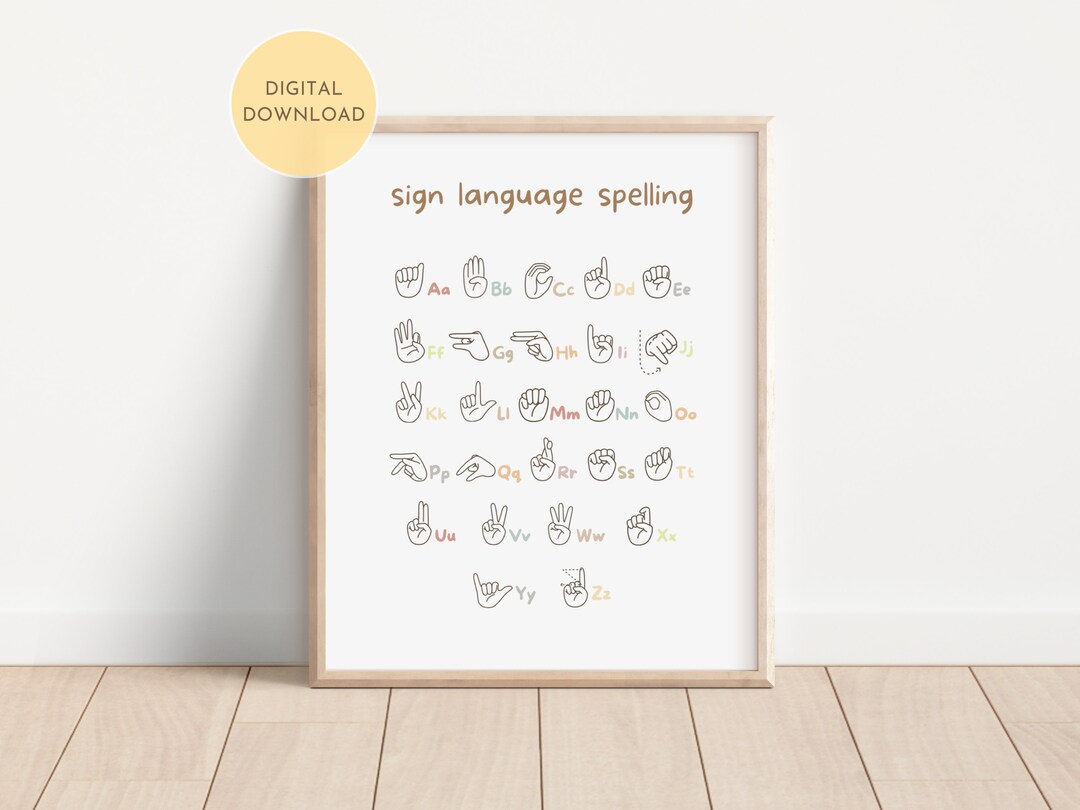 Sign Language Spelling Educational Print, Rainbow Learning Playroom ...