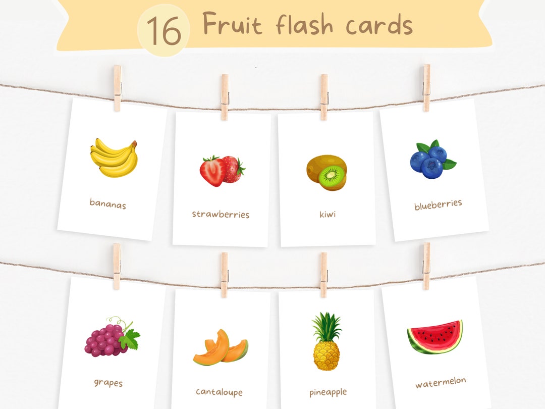 16 Fruit Flash Cards, Toddler + Kids Learning Tools + Prints ...