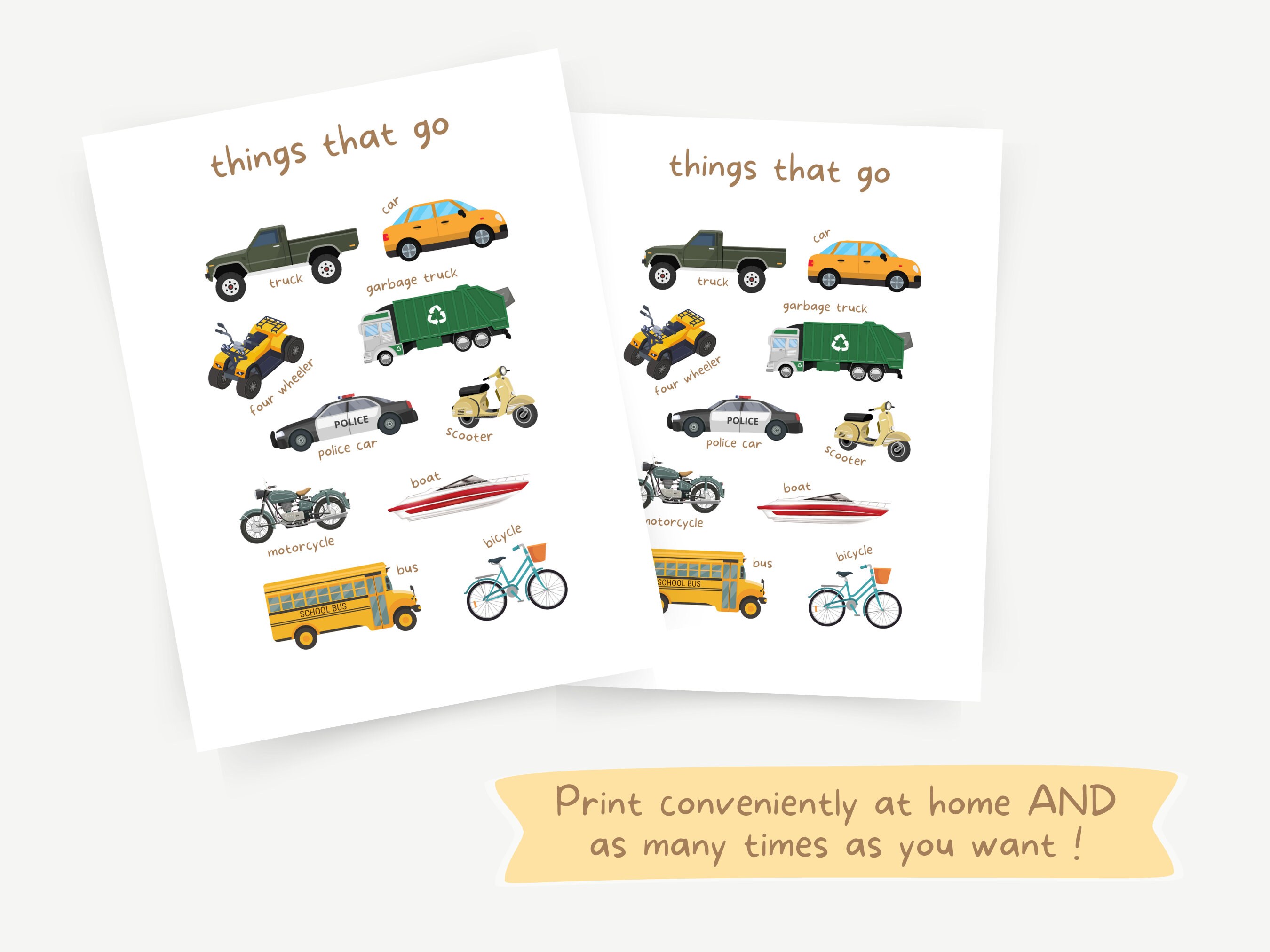 Things That Go Educational Print, Transport Learning Poster, Playroom ...