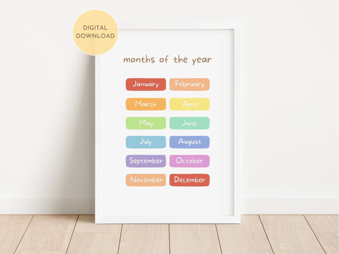 Months of the Year Educational Print, Playroom Learning Decor ...