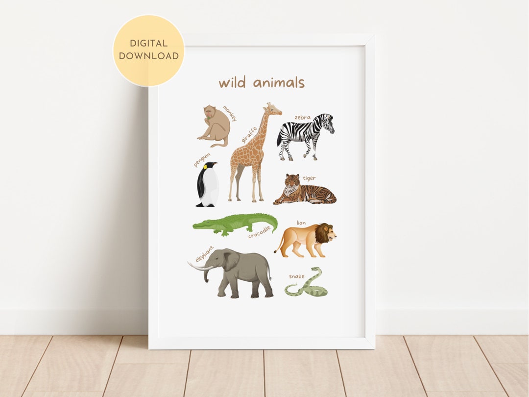 Wild Animals Educational Print, Toddler Learning Poster, Nursery ...