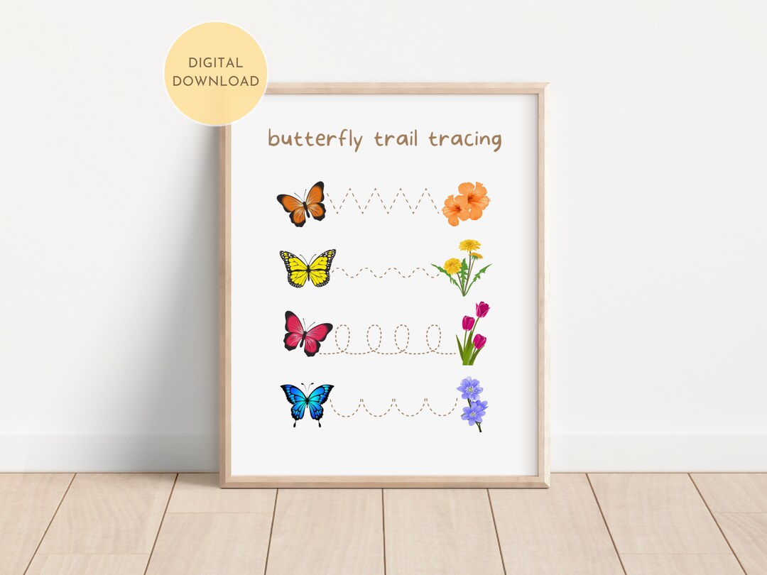 Butterfly Trail Tracing Print, Learning Activity, Educational Playroom ...