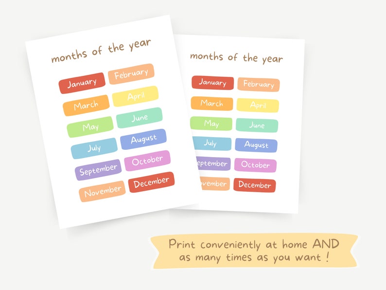 Months of the Year Educational Print, Playroom Learning Decor ...