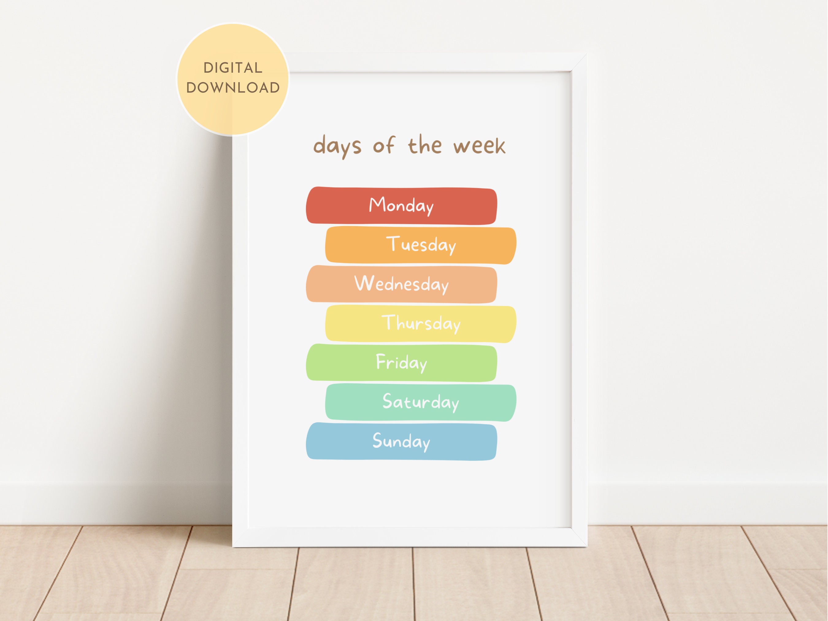 Days of the Week Educational Print, Playroom Learning Decor, Classroom ...