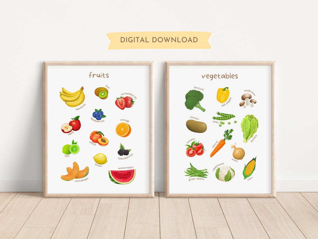 Fruits Vegetables Educational Posters, Set of 2 Learning Prints ...