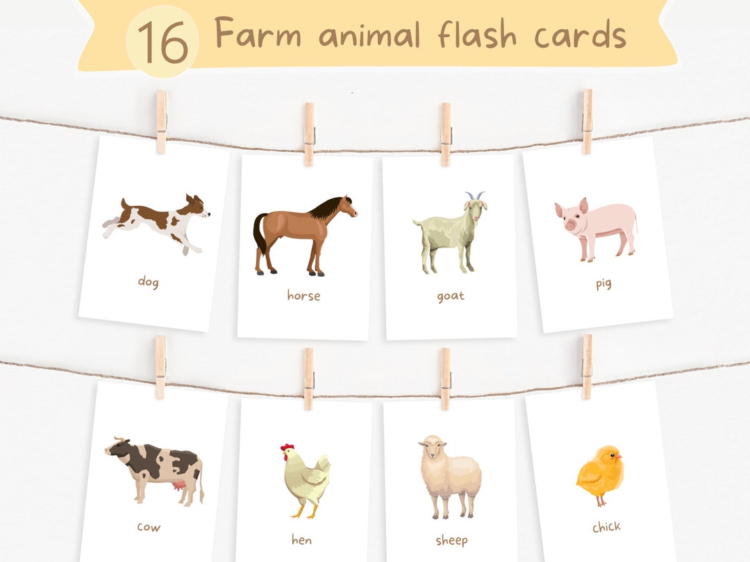 16 Farm Animal Flash Cards, Toddler + Kids Learning Tools + Prints ...