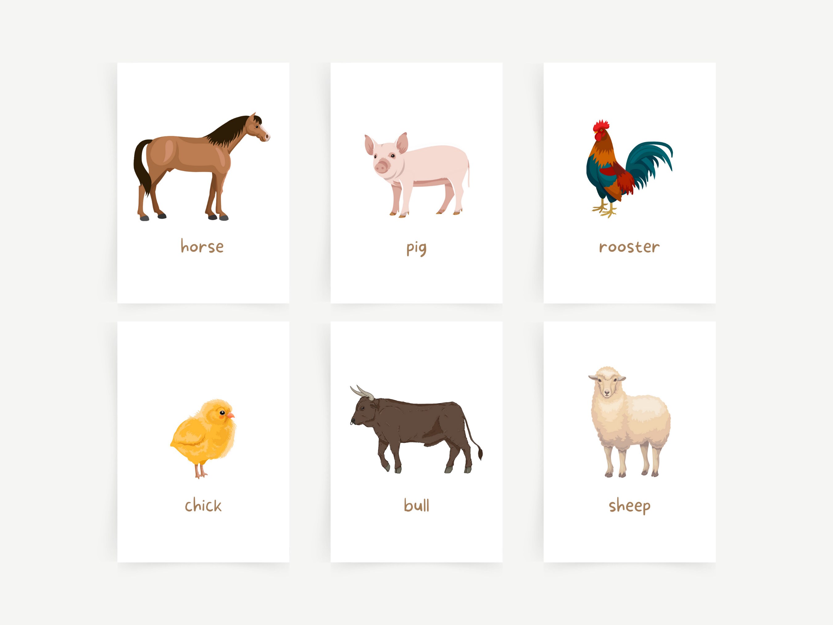16 Farm Animal Flash Cards, Toddler + Kids Learning Tools + Prints ...