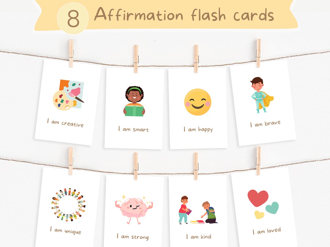 8 Affirmation Flash Cards, Toddler + Kids Positivity Tools + Prints ...