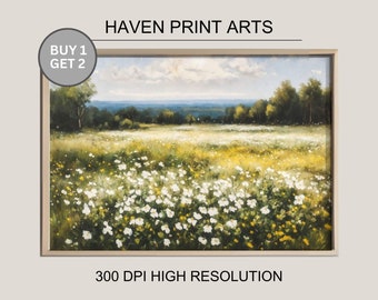 Spring Meadow Painting Poster, Vintage Landscape Print, Country Field ...