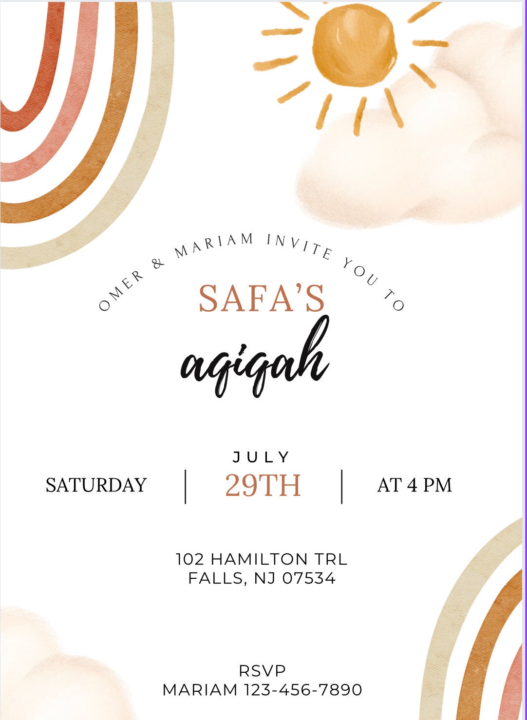 Aqiqah | Birthday Invite | Digital Download | Muslim, Islamic | Baby ...