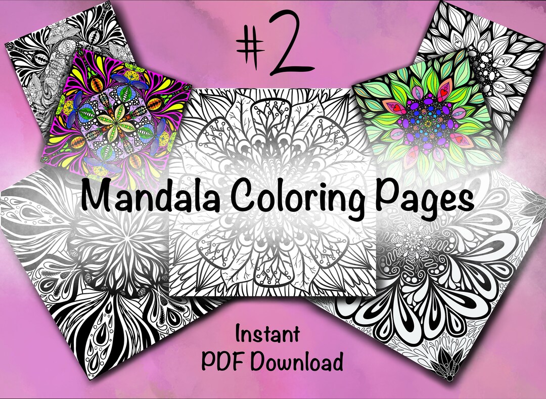 Mandala Coloring Pages #2 - 5 Adult Hand-drawn Coloring Pages - Instant ...
