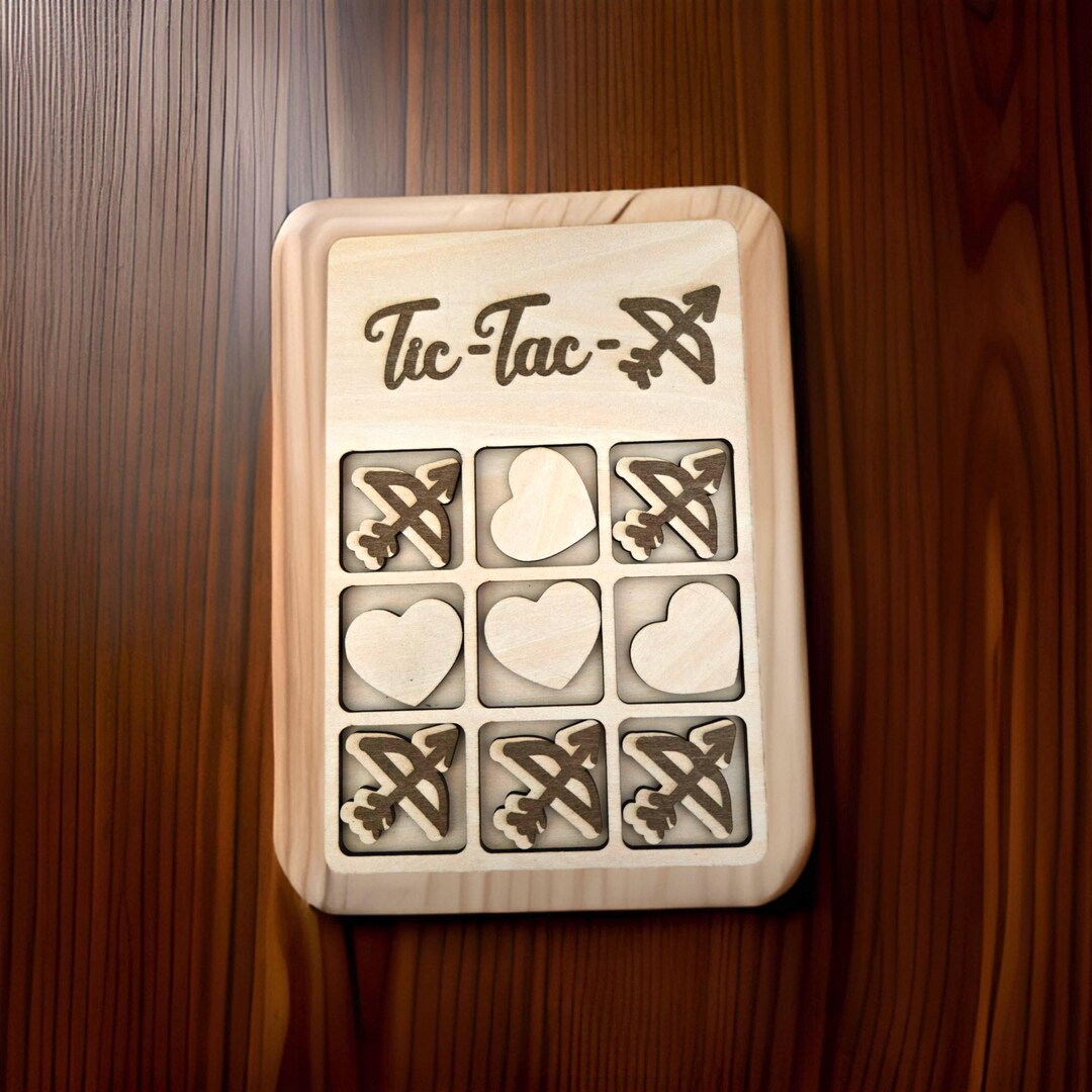 Wooden Tic-tac-toe Game Set, Adorable Valentine’s Bows & Arrows Design ...