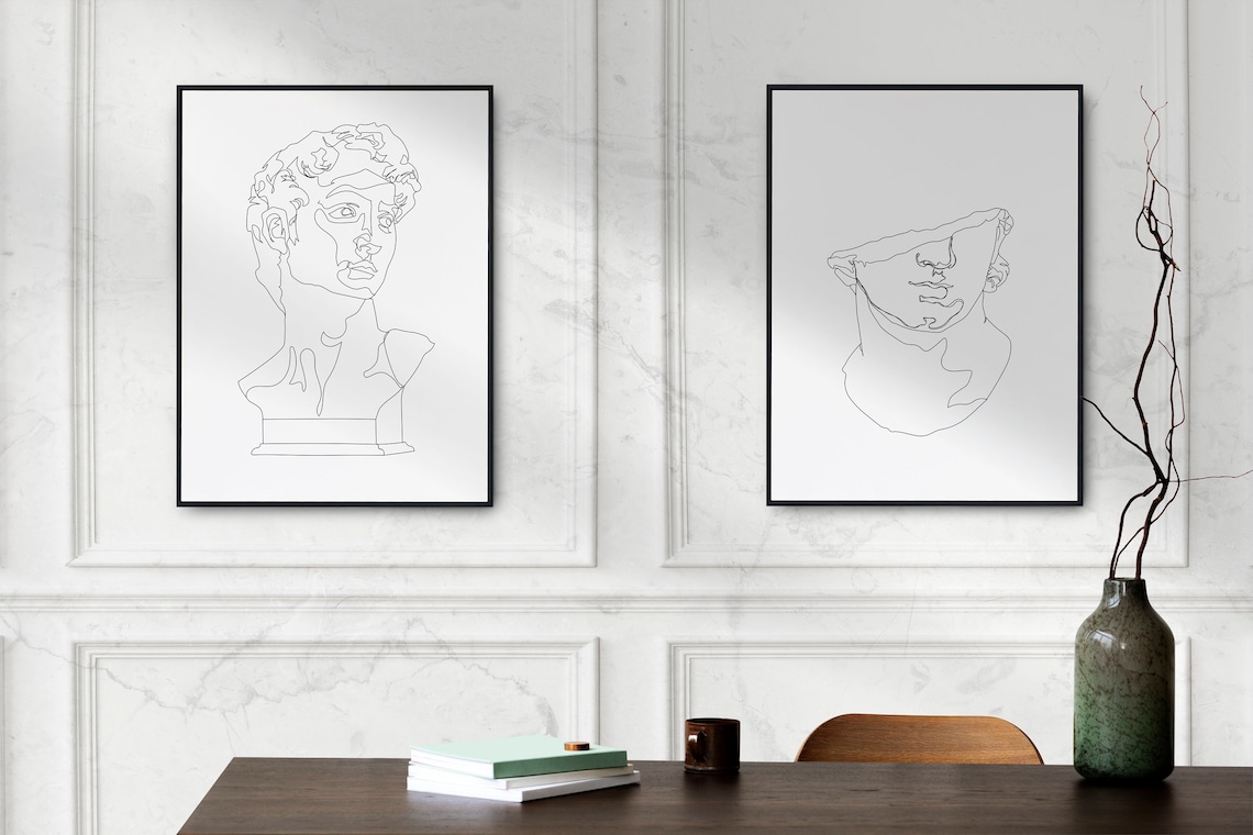Set of 2 Prints Michalengelo David One Line Art Print - Etsy