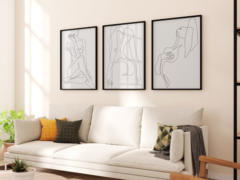Set of 3 Prints One Line Female Body Art Print Minimalist - Etsy