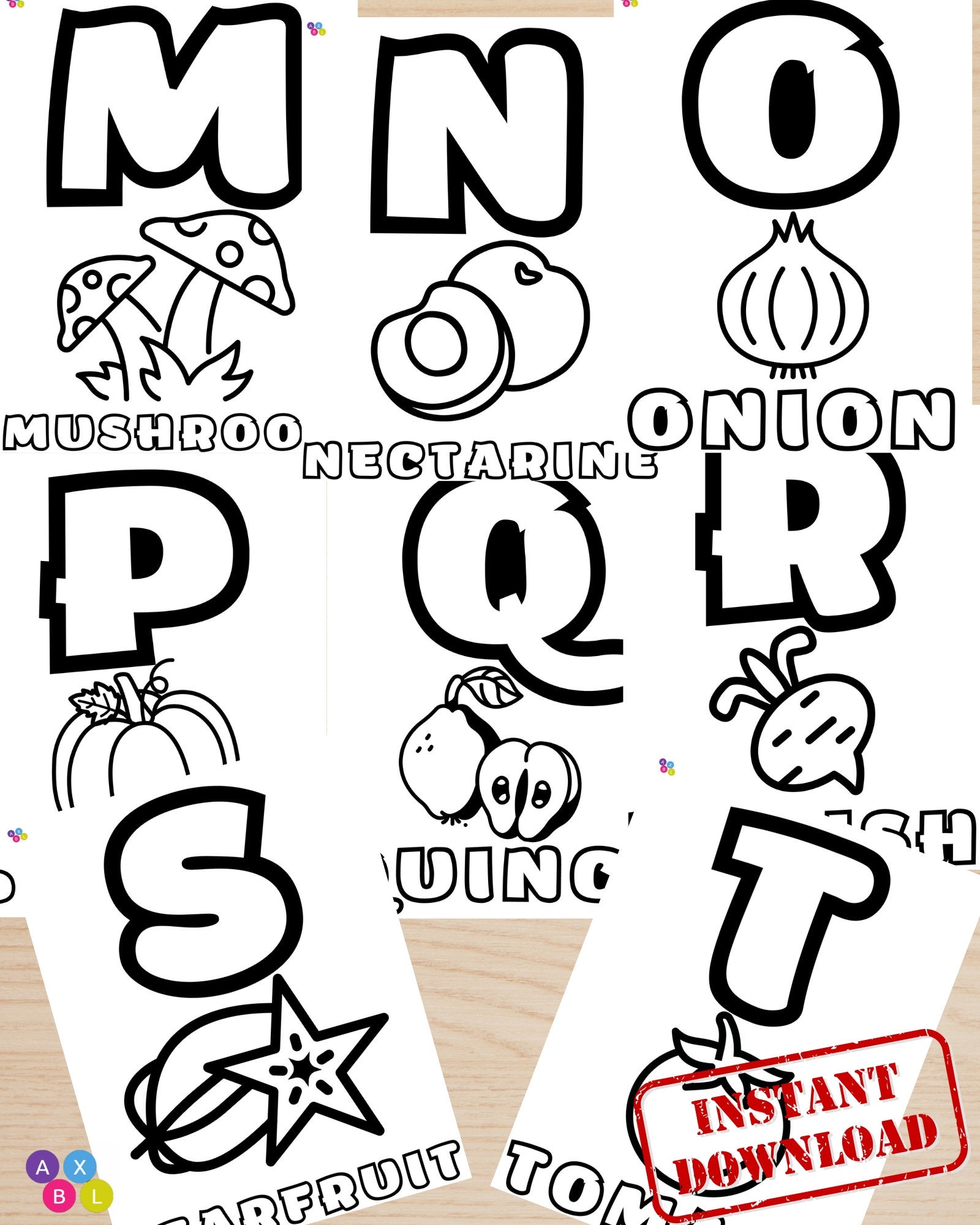 Alphabet Learning| Fruit + Veggie| Kids Coloring Pages (26 Pages ...