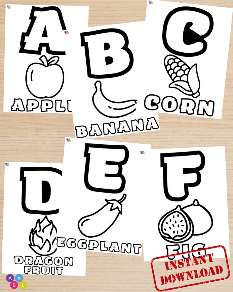 Alphabet Learning| Fruit + Veggie| Kids Coloring Pages (26 Pages ...