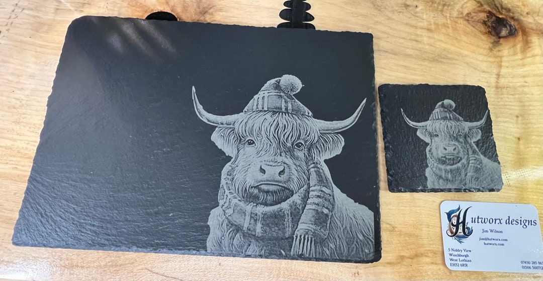Highland Coo Slate Placemat and Coaster Set: Scottish Crafted - Etsy UK