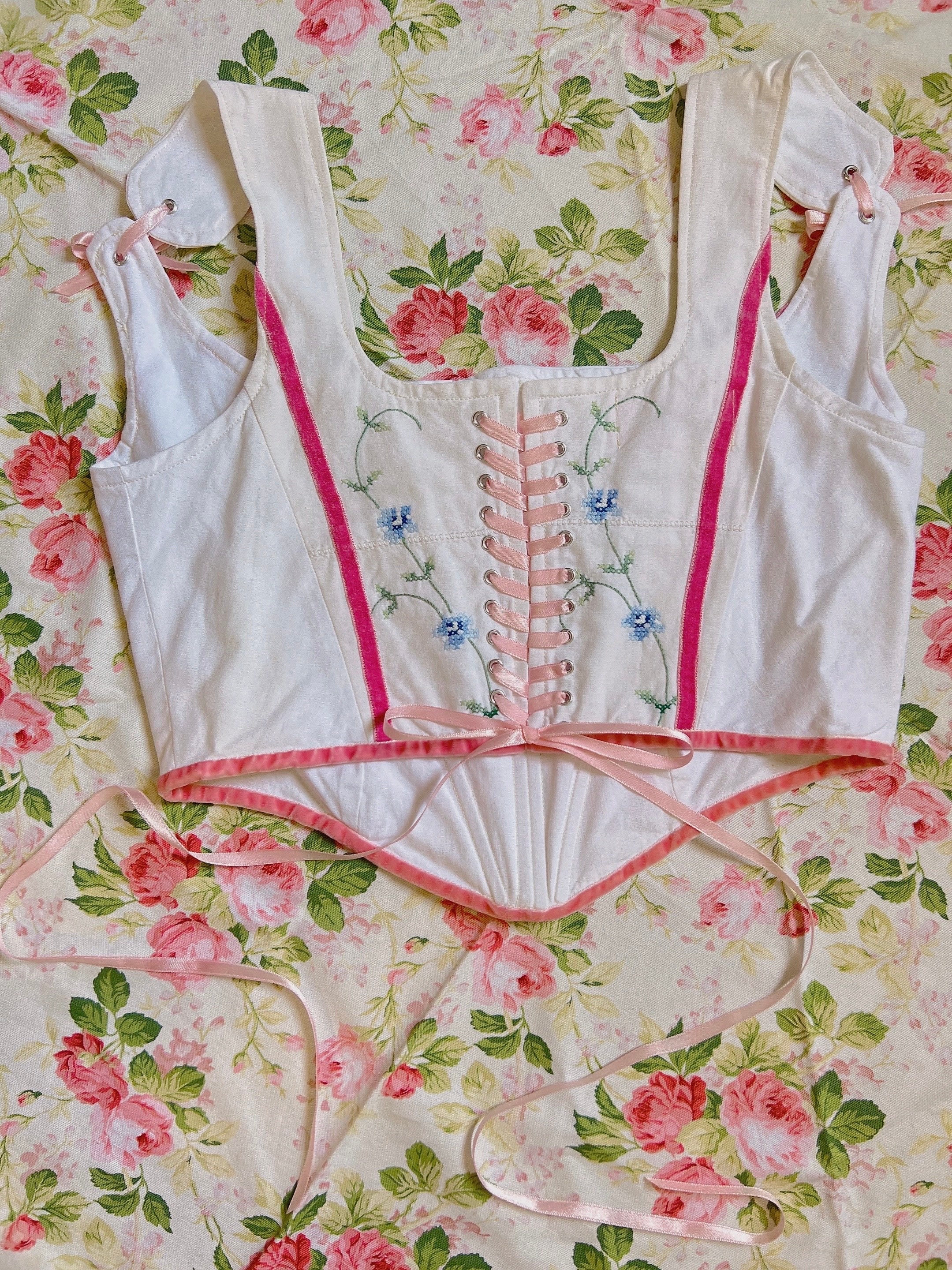 Victoria's Corset. Vintage Remake of Cross Stitch Fabric. Floral ...