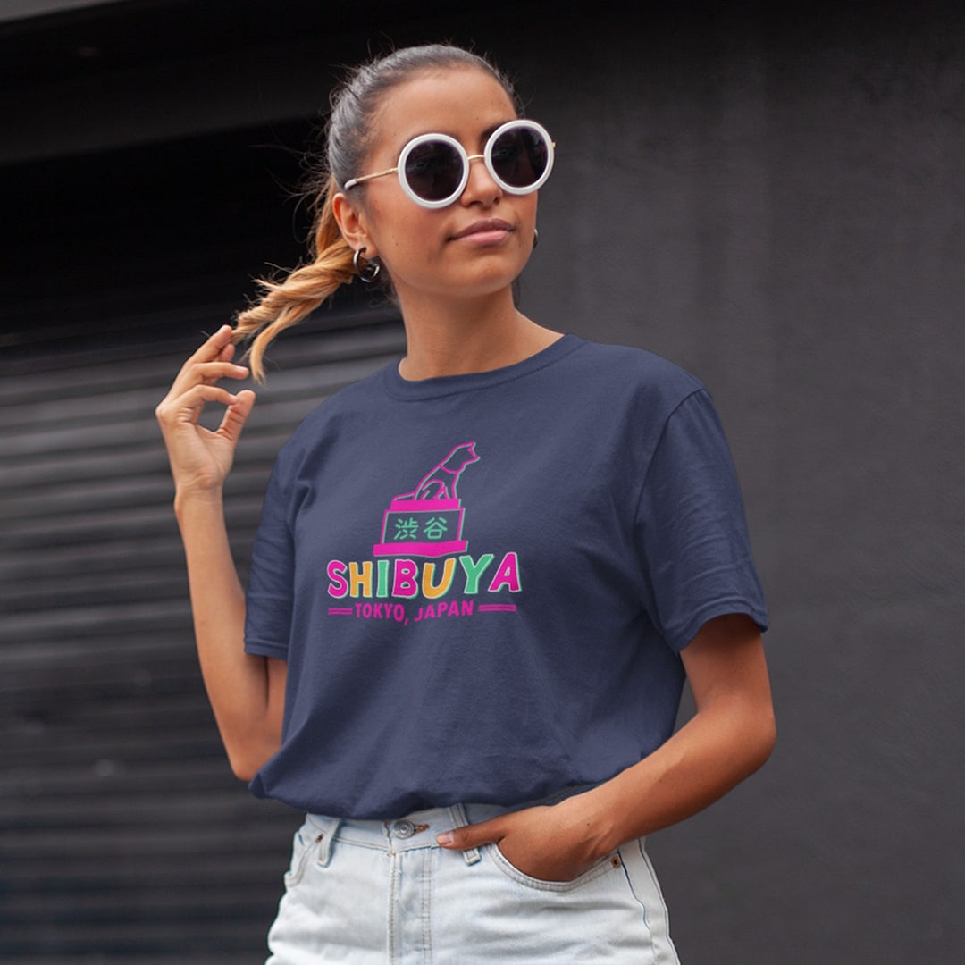 Shibuya Hachiko Neon T-shirt Kawaii Shirt Tokyo Unisex Tee Akita Dog - Etsy