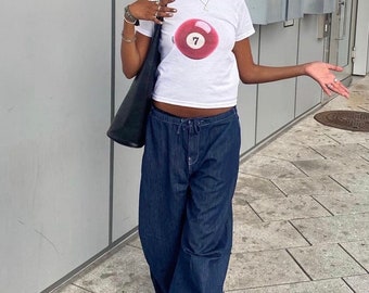 Lucky Ball 7 Graphic Baby Tee, Billiard Pool Ball 7 T-shirt, Trendy Y2K ...