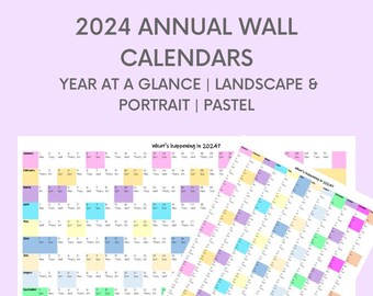 2024 Printable Wall Calendar landscape in Cool Pastel Colours Digital ...
