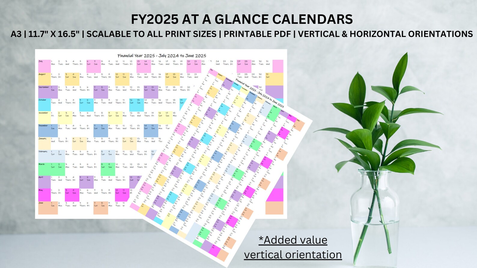 Annual Wall Calendar - Fiscal Year 2025 - Printable Planner - A3 ...
