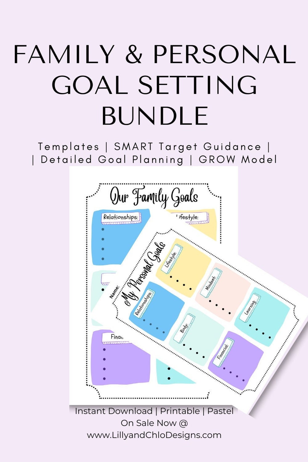 Family & Personal Goal Setting Template Bundle Pastel With Smart Goal ...
