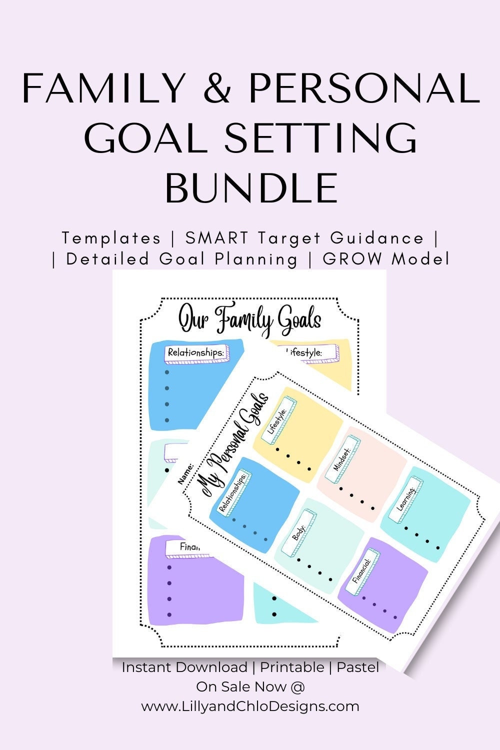 Family & Personal Goal Setting Template Bundle Pastel With Smart Goal ...