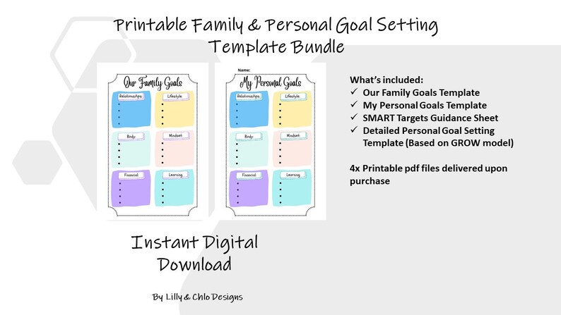 Family & Personal Goal Setting Template Bundle Pastel With Smart Goal ...