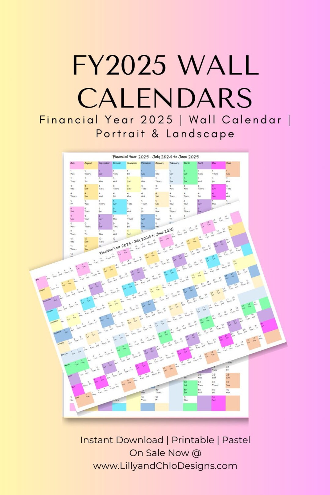 Annual Wall Calendar Fiscal Year 2025 Printable Planner A3 Printable ...