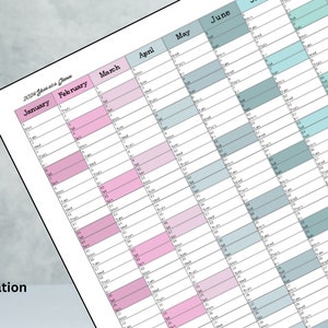 2024 Printable Wall Calendar landscape in Cool Pastel Colours Digital ...