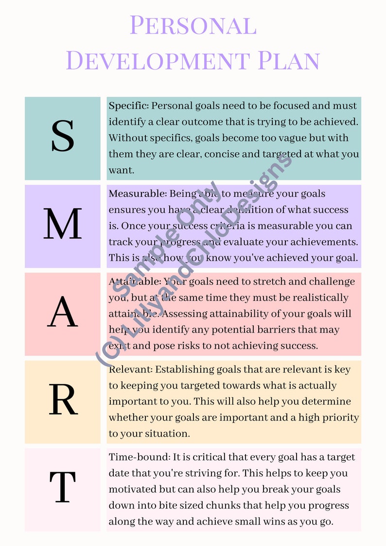 Printable Personal Development Plan | Vision Board & SMART Goal Setting ...