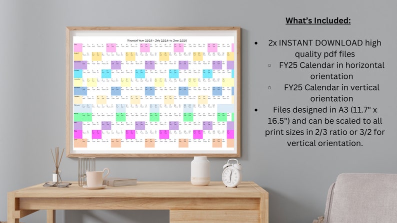 Annual Wall Calendar - Fiscal Year 2025 - Printable Planner - A3 ...