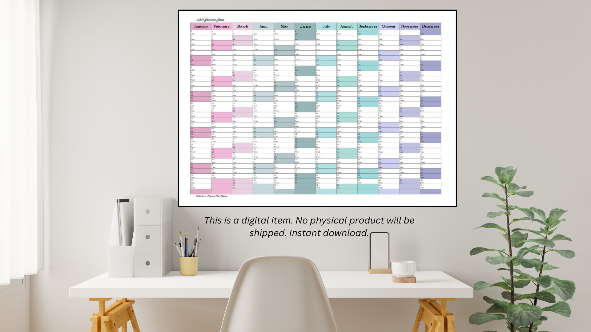 2024 Printable Wall Calendar landscape in Cool Pastel Colours Digital ...