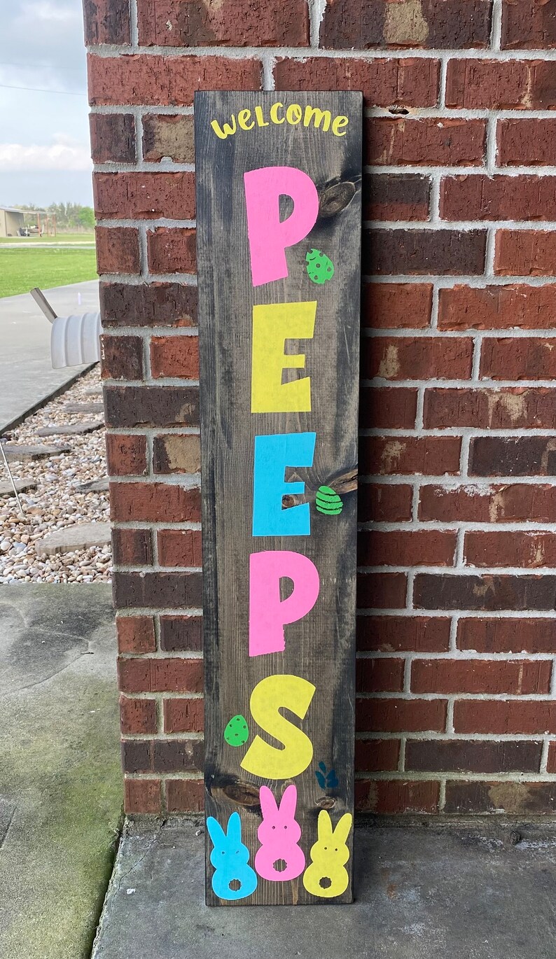 Easter Front Porch Sign, Peeps Sign, Easter Decor, Wood Sign, Happy ...