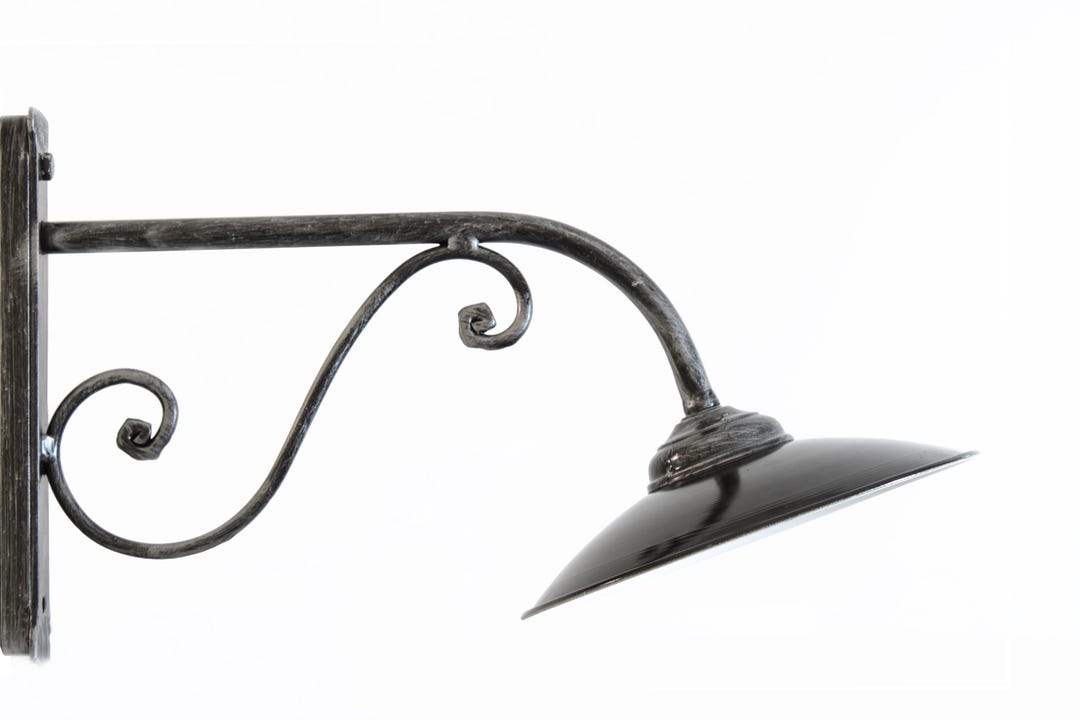 1121 Hand-forged Wrought Iron Wall Lamp, Black Patinated Silver, With ...