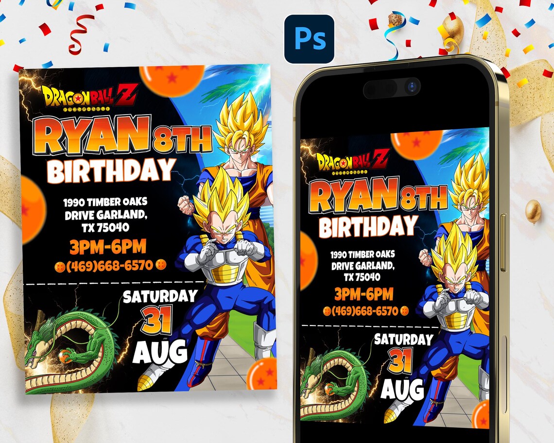 Dragon Ball Party Invitation Digital Download Goku Party Invitation ...