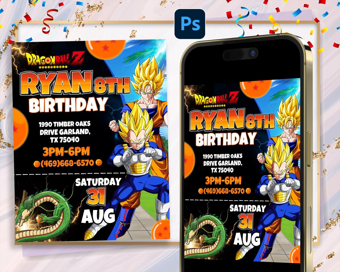 Dragon Ball Party Invitation Digital Download Goku Party Invitation ...