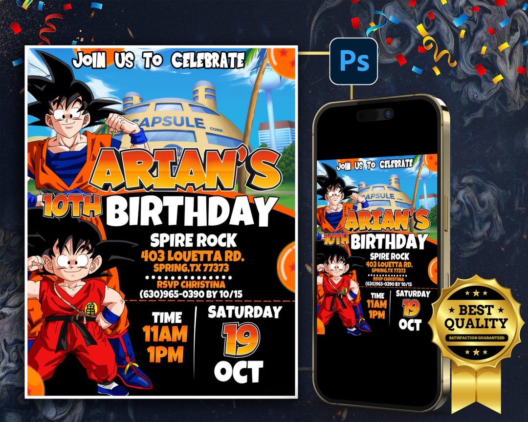 Dragon Ball Z Party Invitation, Goku and Son Party Invitation, Dragon ...