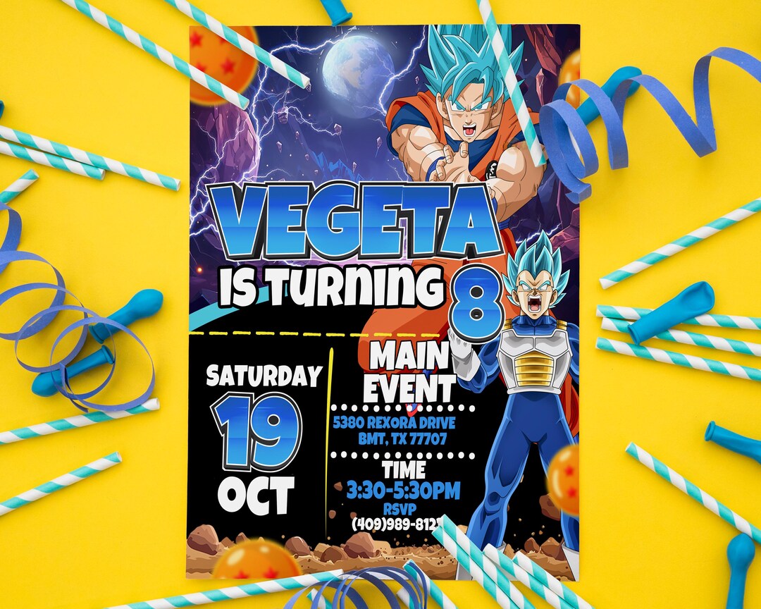 Coolest Goku and Vegetal Cartoon Party Invitation Digital Birthday for ...