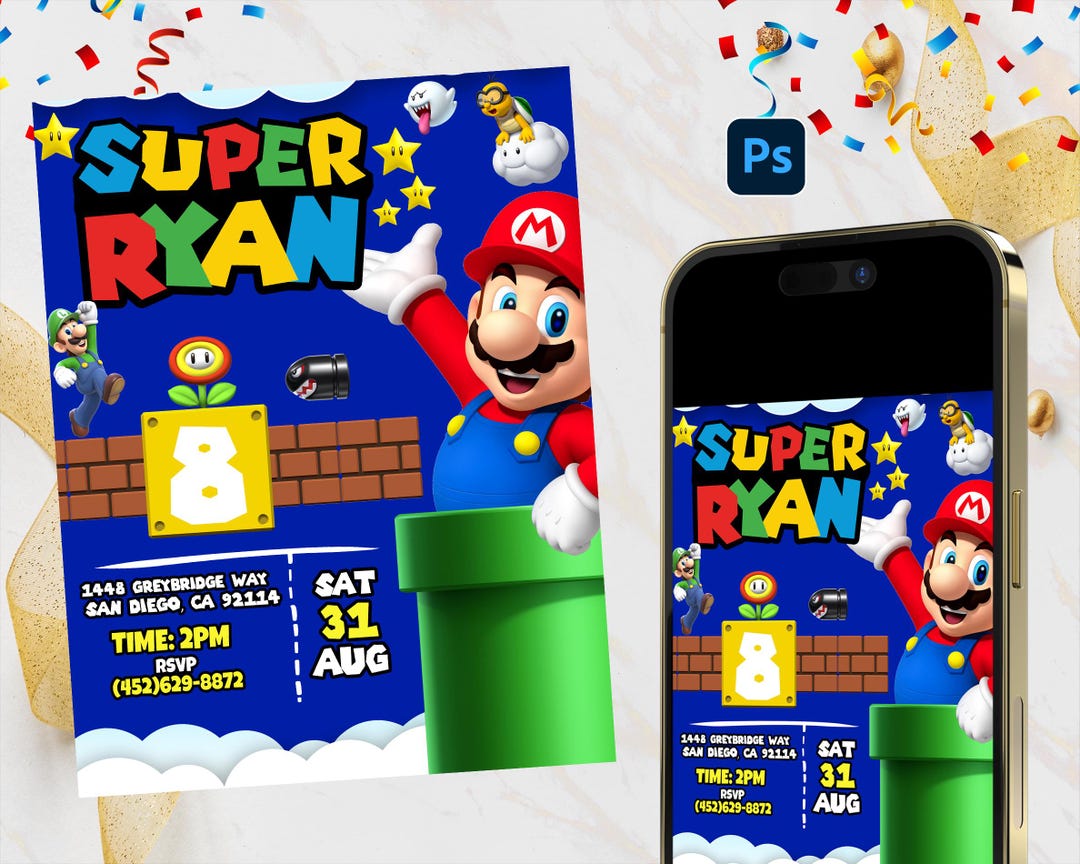 Super Mario Themed Digital Party Invitation Customizable & Fun super ...
