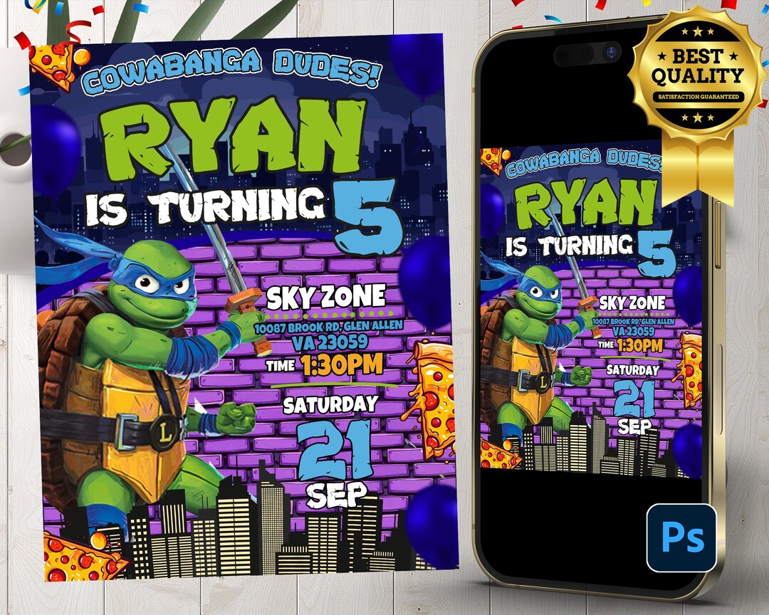 Ninja Turtles Birthday Party Invitation Digital TMNT Printable Invite I ...