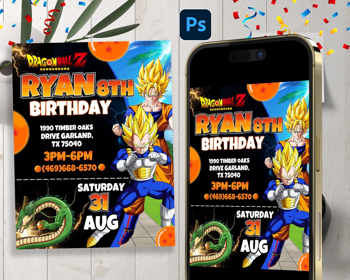 Dragon Ball Party Invitation Digital Download Goku Party Invitation ...