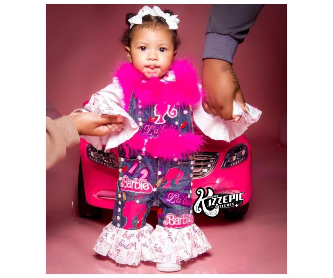 Barbie Custom Overalls, Kids Birthday Party Set, Kids Birthday Outfit ...