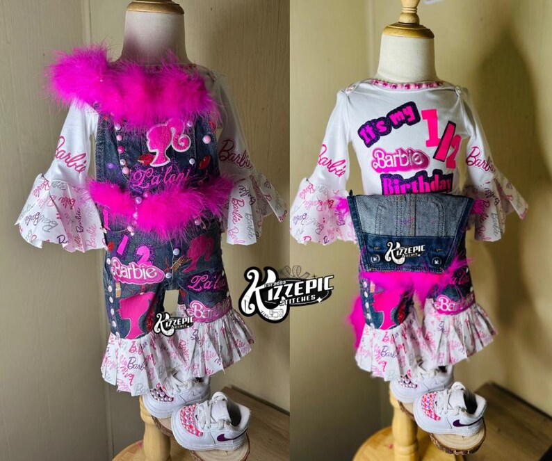 Barbie Custom Overalls, Kids Birthday Party Set, Kids Birthday Outfit ...