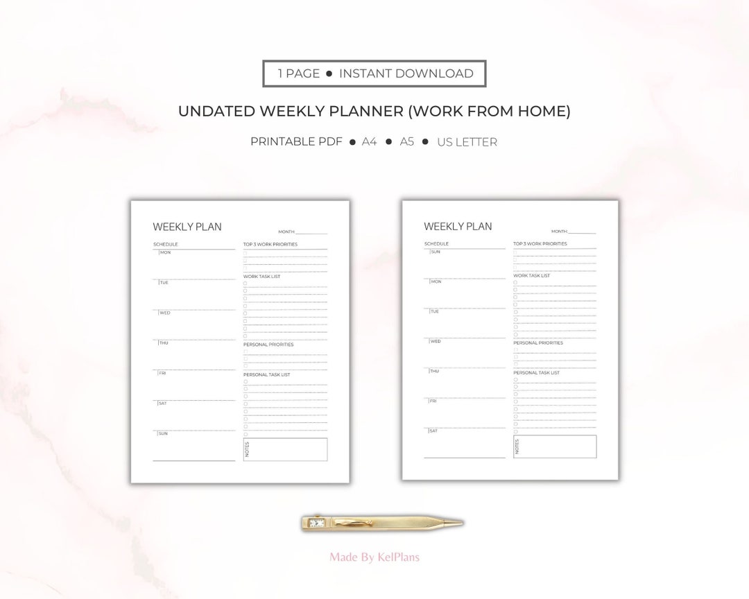 Weekly Planner Printable to Do List Work From Home Weekly - Etsy UK