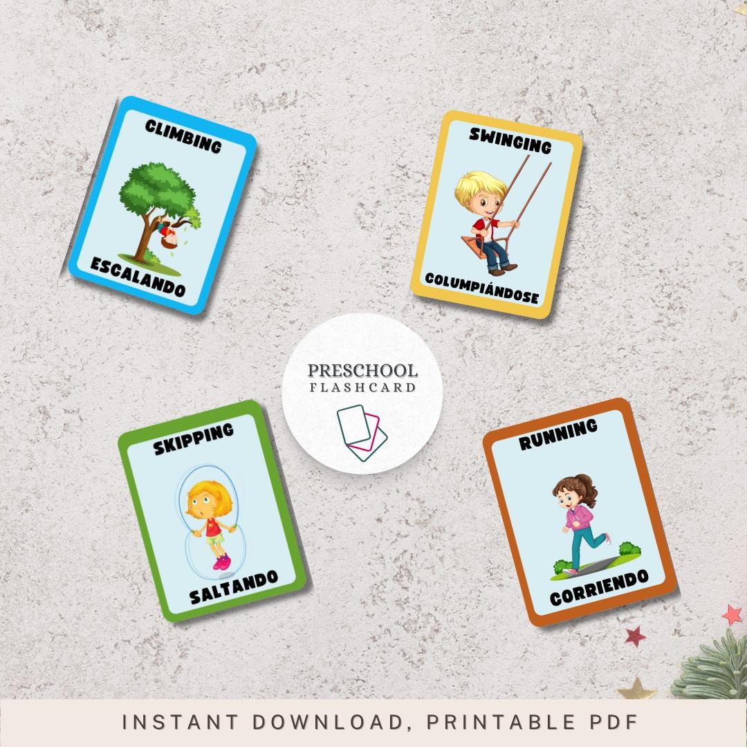 Illustrated English Verbs Flashcards, Colorful Learning Cards ...