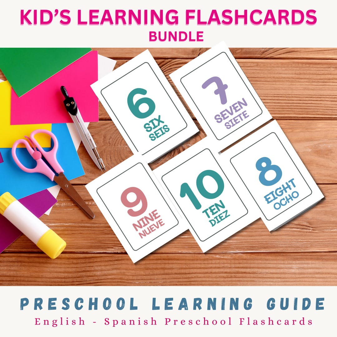 English Spanish Number Flashcard Set, Bilingual Learning Cards ...